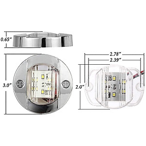 Partsam 4Pcs 3" Inch Round Chrome Marine Boat Lights Blue LED Transom Mount Stern Anchor Navigation Lights IP67 Waterproof, Boat LED Stern Lights, Night Fishing Lights,Deck Lights, 12V, Surface Mount