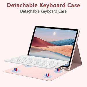 TQQ for iPad Air 13-inch (M2) 2024 & Pro 12.9 inch 2022 Case with Keyboard, Keyboard case for 12.9-inch iPad Pro 6th/5th Generation - with Pencil Holder for New iPad Air 13-inch/iPad Pro 12.9 (Pink)