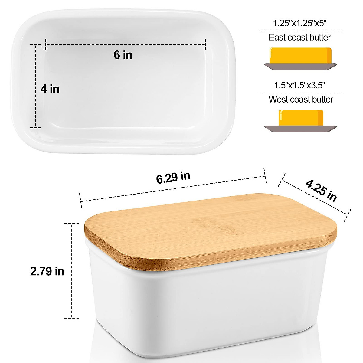 Butter Dish, Ceramic Butter Dish with Lid, Large Butter Keeper Perfect for 2 Sticks of Butter and Keep Your Butter Soft, Safe to Dishwasher