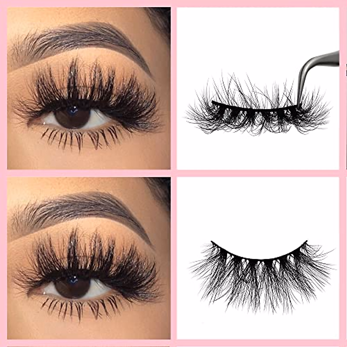 Fluffy Lashes Mikiwi Faux Mink Eyelashes, 9D Volume Fluffy Eyelashes, Faux Mink Lashes Wispy EyeLashes, Reusable Long 22mm lash Pack