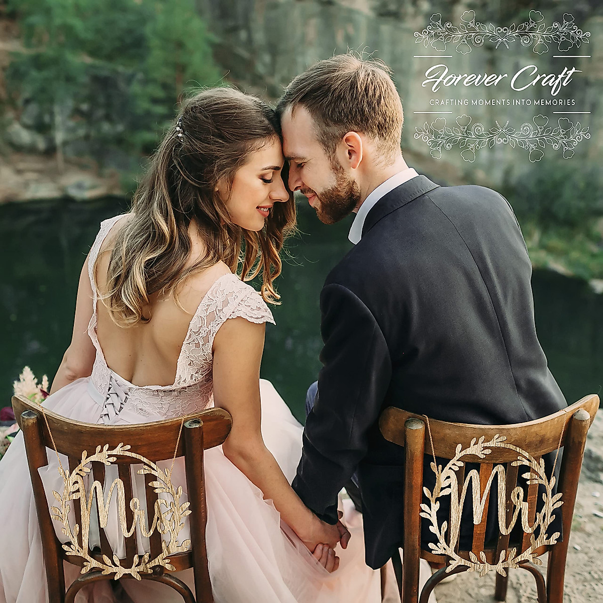 Forever Craft Bride and Groom Chair Signs - Mr and Mrs Sign, Mr and Mrs Chair Signs, Bride Chair Decor, Groom and Bride Chair Sign, Wedding Signs