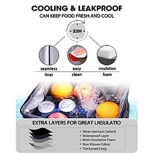 Double Deck Large Lunch Box for Women, Expandable Black Adult Lunch Box with Shoulder Strap, Leakproof Insulated Black Lunch Bag, 24 cans Adult Lunch Bag, Womens Lunch Bags for Work Travel Hiking