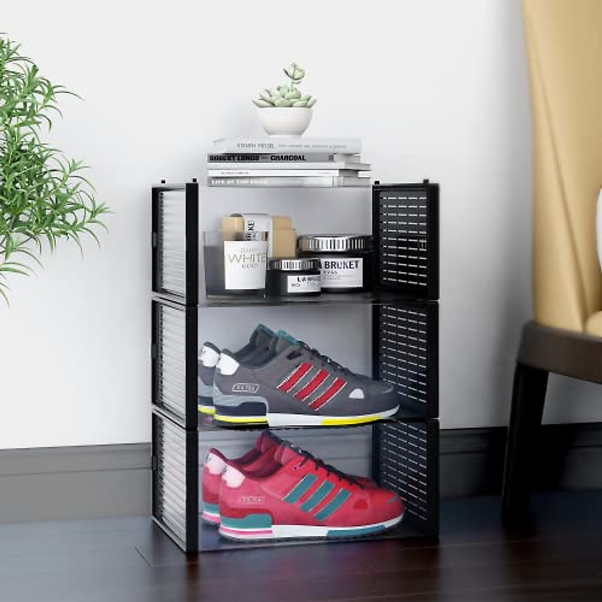 WALL QMER Clear Shoe Boxes, For AJ Shoes, 6 Pack, Stackable, Crystal Clear Shoe Storage, Easy to Assemble, Sturdy, Versatile Shoe Organizer