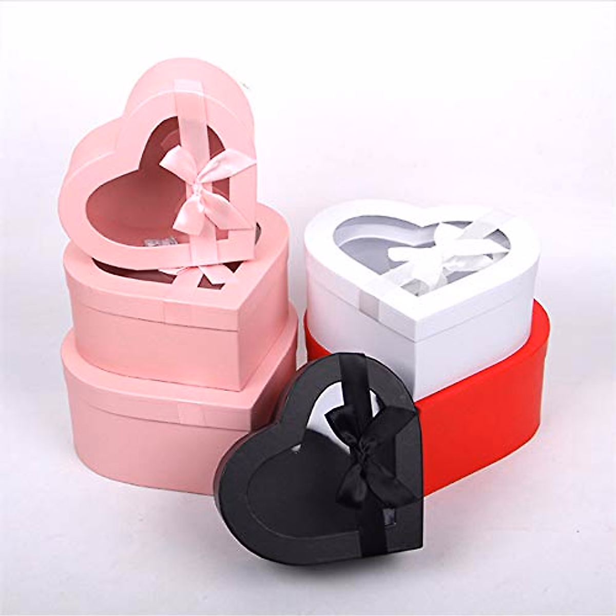 BBJ WRAPS Heart Shaped Boxes for Flowers Packaging with Transparent Window Lids Luxury Gift Box for Floral Arrangement, Set of 3(S/M/L) (Black)