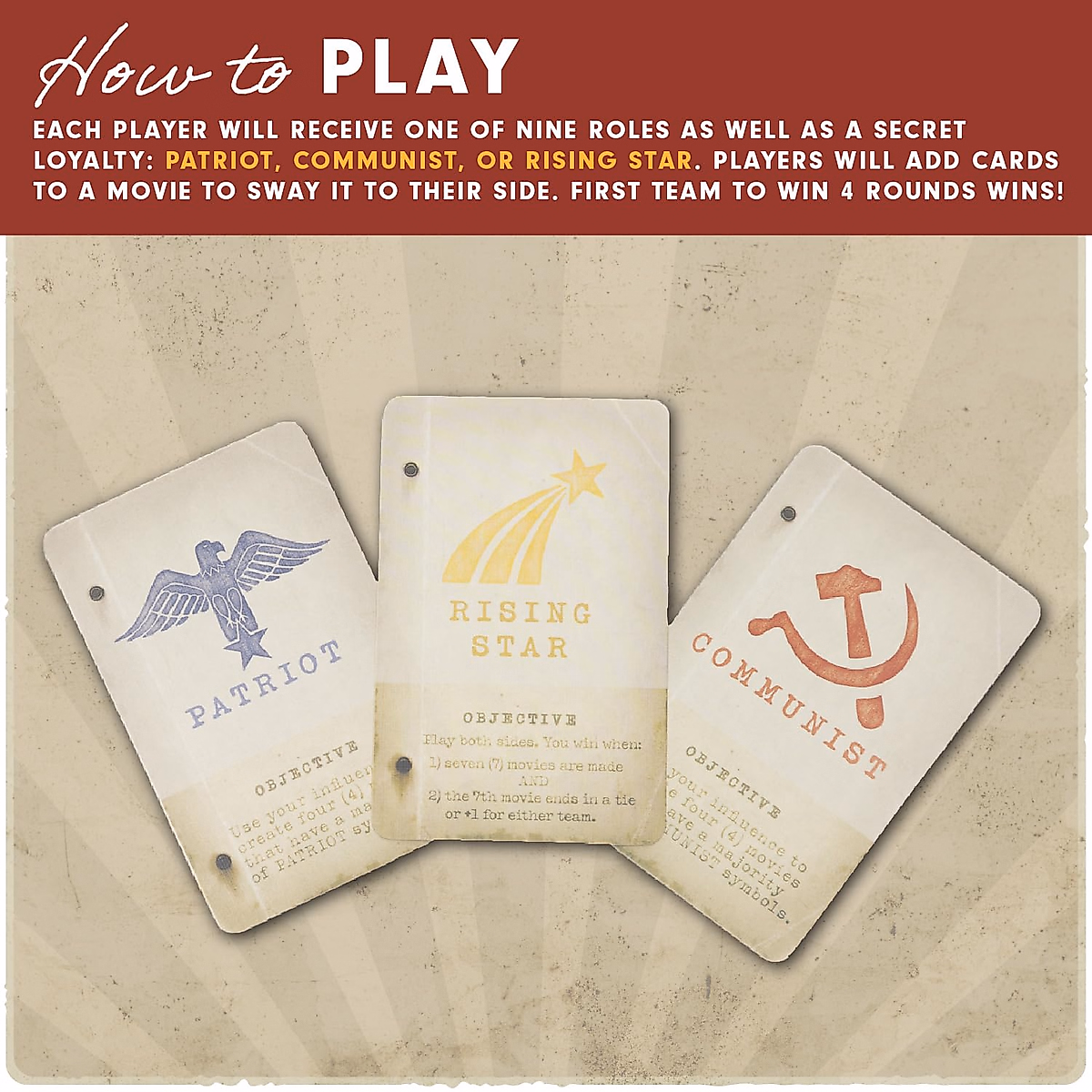 Hollywood 1947 Board Game, Movie Making Game for Friends and Family, Board Game of Cards, Strategy, and Deceit, for 1-9 Players, Ages 14+