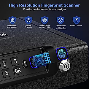 BILLCONCH Gun Safe,Biometric Gun Safe for Handgun 3-Ways unlock Safe | Fingerprint | Digital PIN | Key Unlock with Voice Guide Pistol Safe for Cloakroom living room Bedroom Nightstand and Car