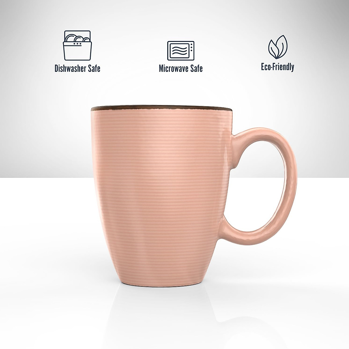 Francois et Mimi Set of 6 12oz Designer Ribbed Style Colorful Ceramic Coffee Mugs, Coffee Cups Gift Set for Coffee, Tea, Cocoa and More. Dishwasher and Microwave Safe.