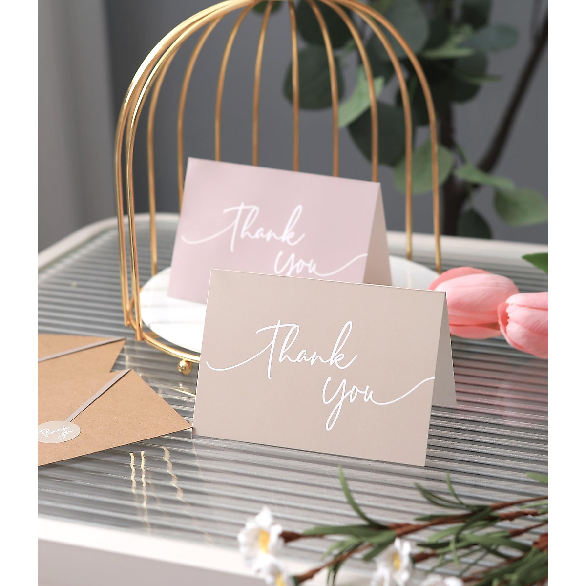 100 PK Bulk Thank You Cards with Envelopes - 5 x 3.5 Inches Wedding Thank You Cards Baby Shower Bridal Shower Personalized Thank You Notes for Small Business Graduation Funeral Birthday (2 colors)