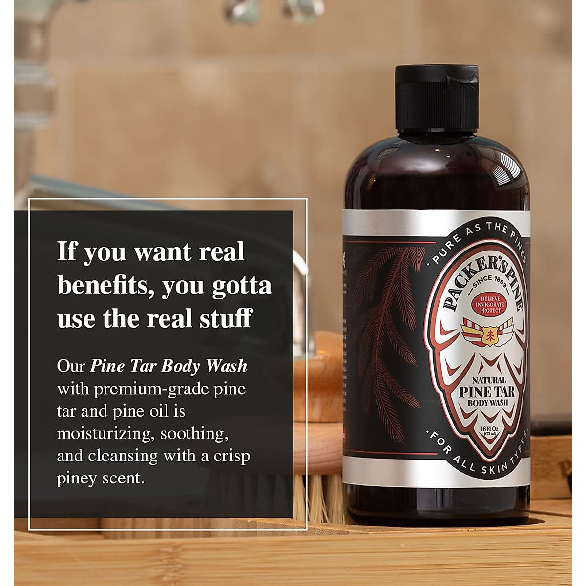 Packer's Pine Tar Body Wash | Soothing Mens Shower Gel For Psoriasis Relief | Made With Natural Pine Tar and Pine Oils | Paraben & Sulfate-Free, 16 fl oz