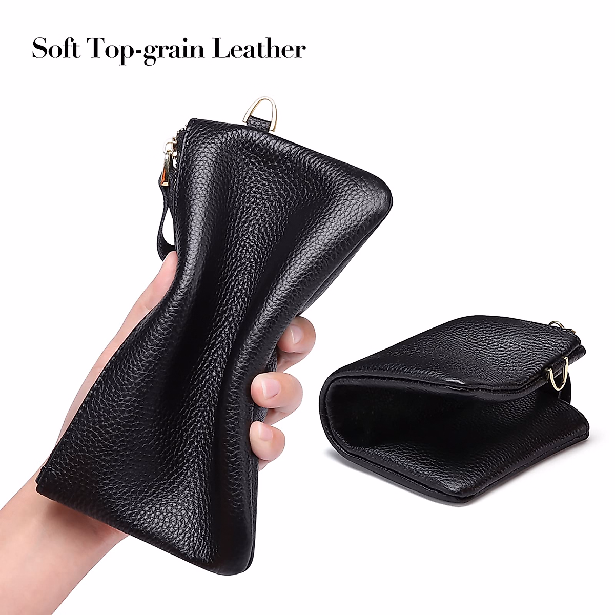 GOIACII Women's Wristlet Clutch Slim Leather Wallet RFID Blocking Handbag