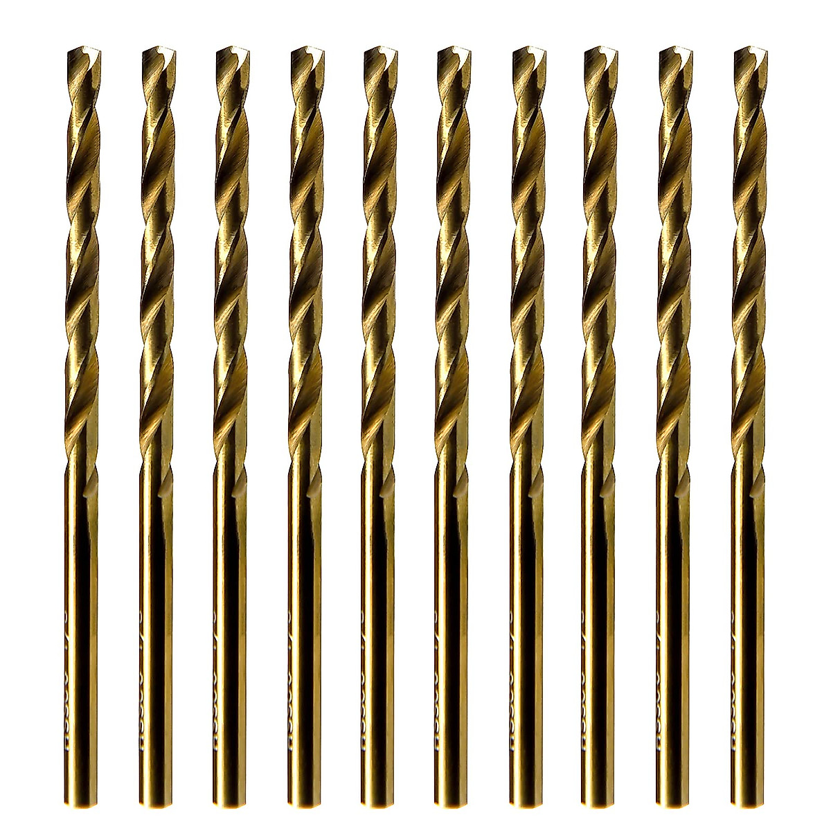 MAXTOOL No.43 10pcs Identical Jobber Length Drills 0.089" HSS M35 Cobalt Twist Drill Bits Wire Gauge Numbered Golden Straight Drills; JBN35G10R43P10