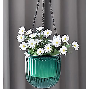 Melphoe 2 Pack Self Watering Hanging Planters Indoor Flower Pots, 6.5 Inch Outdoor Hanging Basket, Plant Hanger with 3Hooks Drainage Holes for Garden Home (Emerald)