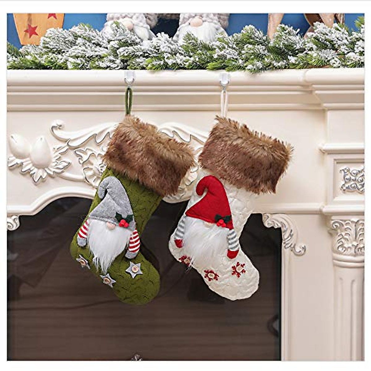 Alipher Christmas Stocking Knitted Gnome Stockings Handmade Hanging Stocking Christmas Tree Pendant Xmas Decoration Gift Bag for Home Décor (Red)