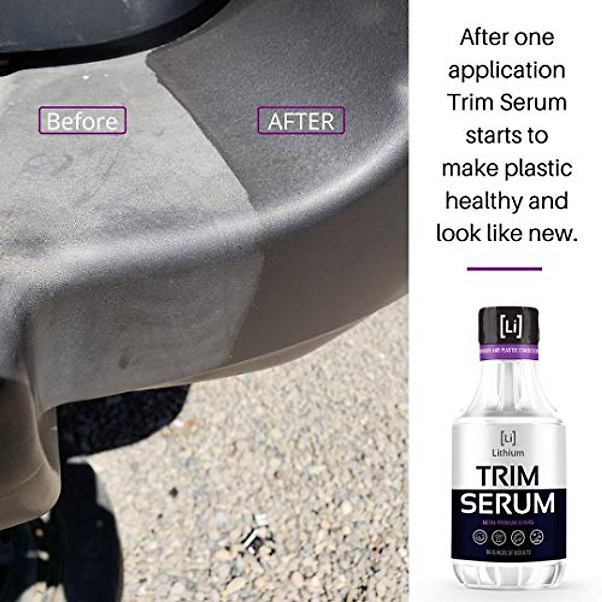 Trim Serum- Plastic Restorer- Restores Even the Most Damaged Plastic, Rubber and Vinyl, Last For Months, Penetrates Plastic Pores Restoring Color. (16oz).