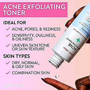 Peach Slices | Acne Exfoliating Toner | 2% Salicylic Acid | AHA+BHA Exfoliation | Facial Cleanser | Calms & Soothes | Prevents Breakouts | Alcohol & Sulfate Free | Skin Care for Women & Men | 4 Oz