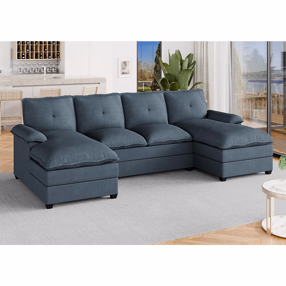 Meilocar Sectional Couches for Living Room, U Shaped Couch 110in Sectional Sofa, 4 Seat Large Sofa with Wide Chaise Lounge and Double Seating Cushions, Cloud Couch for Living Room (Grey)