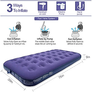 GiftWay Twin Size Camping Air Mattress - 9" Raised Inflatable Mattress Portable Comfort Flocked Blow Up Airbed with Patch Kit - Air Bed for Guests/Home/Travel/Housewarming Gifts