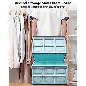 MULISOFT 8 Gallon Plastic Storage Bins with Lids, Collapsible Storage Bins with 1 Waterproof Bag, 2 Pack Storage Totes, Plastic Storage Containers for Grocery, Organizing, Camping, Garage, Blue