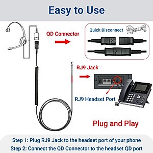U10P-S Adapter RJ9 to QD HIS Cable for Plantronics Quick Disconnect Headsets Coil Cord Compatible with Yealink T20P T21P T26P T23G T46G T48G T42S T46S Avaya 1608 9608 9611 Panasonic Snom Desk Phones