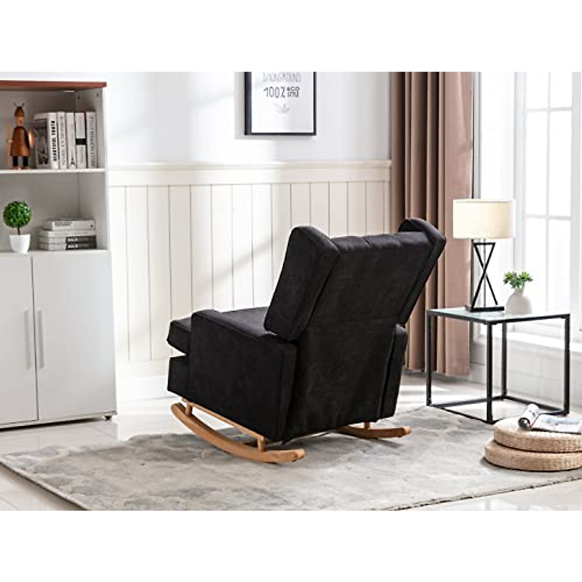 Tidyard Living Room Comfortable Rocking Chair Accent Chair，Black for Living Room, Bedroom, Balcony, Home Furniture