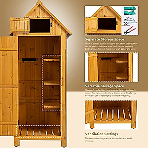 Mbolyeer Garden Storage Shed: Garden Tool Storage Cabinet, Lockable Wooden Storage Sheds Organizer for Home, Yard, Outdoor, Natural