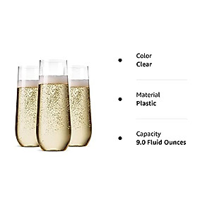 Munfix 48 Pack Stemless Plastic Champagne Flutes Disposable 9 Oz Clear Plastic Toasting Glasses Shatterproof Recyclable and BPA-Free