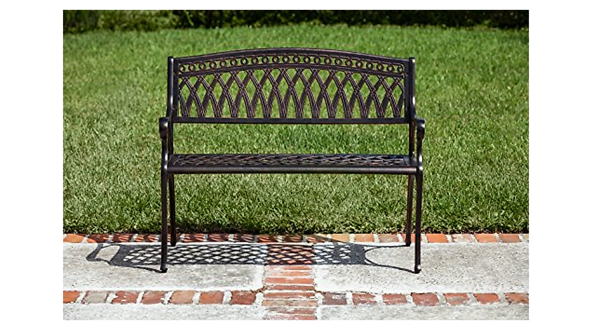 Patio Sense 62441 Simone Cast Aluminum Patio Bench Heavy Duty Rust Free ...