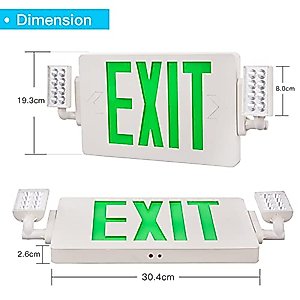 EXITLUX 2 PACK LED Green Emergency Exit Sign Lighting Combo with Battery Backup&Adjustable Two Head-US Standard UL Listed -Hardwired-Operated Powered Exit Sign for Room,Street,Window.Stairs.