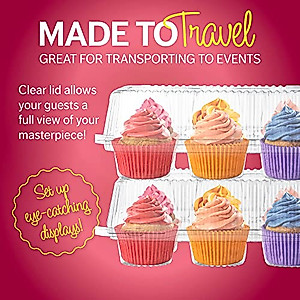 Plastic Cupcake Containers Boxes | 6 Compartment – 42 Pack | Disposable High Dome Dozen Cupcake Holder With Lid Bulk | Extra Sturdy Stackable Cupcake Boxes | Durable Muffin Packaging Transporter To Go