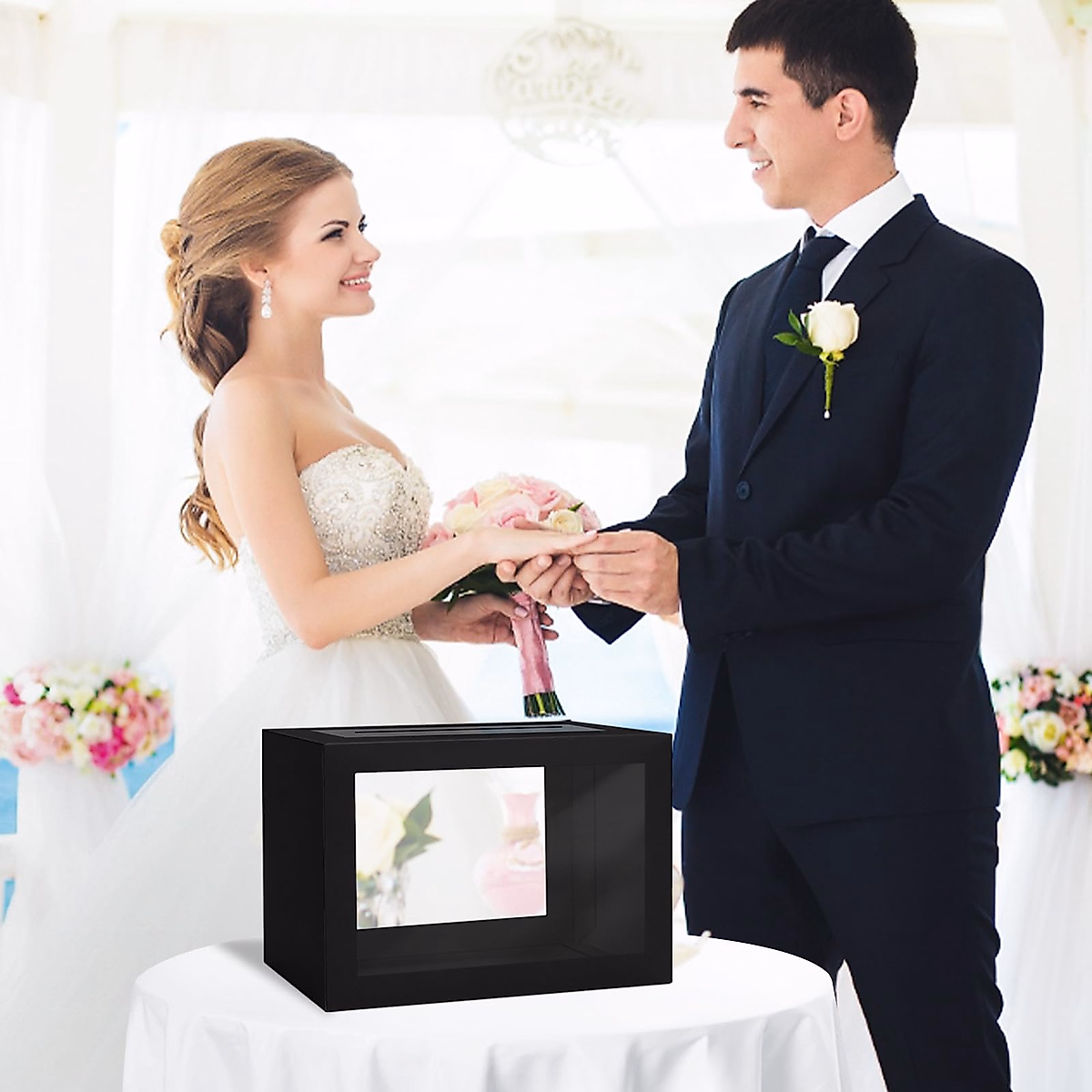 LANLISA Black Card Box for Birthdays Party, Gift Cards Receiving Box Holder for Graduations, Bridal & Baby Showers, Wedding Receptions, Retirements, Anniversaries