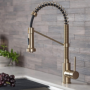 KRAUS Bolden Commercial Style 2-Function Single Handle Pull Down Kitchen Faucet in Brushed Gold, KPF-1610BG
