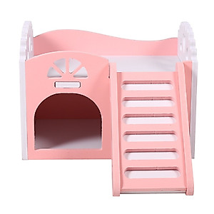 Pet Hamster Rat Guinea Pig Small Animal Castle Sleeping House Nest Exercise Toy 2 Layers with Stair Design Pink