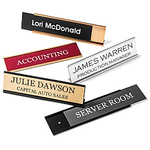 Providence Engraving Personalized Desk Name Plates - Custom Office Wall or Desk Name Plates With Aluminum Holder With Two Lines of Laser Engraved Text, 2" x 8"