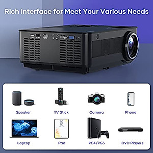 WiFi Bluetooth Projector - 1080P Native HD Projector Outdoor Movie Projector Support 300" Screen, FANGOR 6" TFT Panel Home Theater Video Projector with HiFi Stereo for Smartphone, DVD, Laptop, PS4