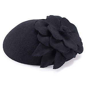 Lawliet Flower Womens Dress Fascinator Wool Pillbox Hat Party Wedding A083 (Black)