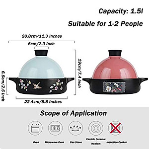 MYYINGBIN Moroccan Tagine Pot Ceramic Slow Cooker Suitable for Oven Microwave Oven Gas Stove Electric Ceramic Stove, 1.5 Liter, Pink