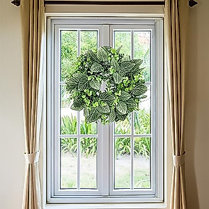 SUNFICON 15'' Small Faux Green Wreath Centerpiece Artificial Eucalyptus Leaf Boxwood Wreath Door Welcome Wedding Wreath Wall Window Farmhouse Home Decoration Indoor Outdoor Spring Summer All Seasons
