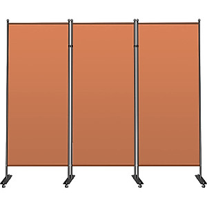 VEVOR Office Partition 89" W x 14" D x 73" H Room Divider 3-Panel Office Divider Folding Portable Office Walls w/Non-See-Through Fabric Room Partition Reddish Brown for Room Office Restaurant