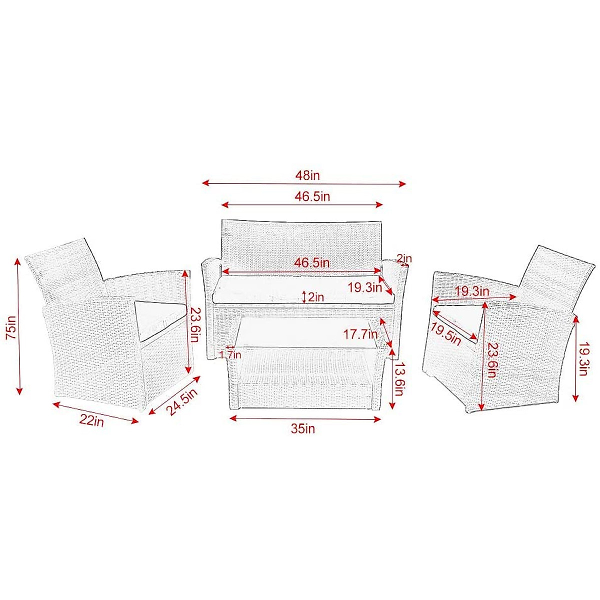 UFI 4 Pieces Patio Furniture SetsRattan, PE Rattan Wicker Chair Furniture, Conversation Sofa Set with Back Cushions, Outdoor Indoor Backyard Porch Garden Poolside Balcony Use Furniture (Brown)