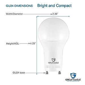 Great Eagle GU24 Led Bulb - A19 Shape, 9W (60W Equivalent), Dimmable, 2700K Warm White, UL Listed, Twist-in Light Bulb, 2 Prong Light Bulbs (4-Pack)