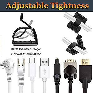 SOULWIT 50Pcs Adjustable Cable Management Clips, Adhesive Cable Organizers Sticky Wire Clips Cord Holder for TV PC Ethernet Cable Under Desk Wall Home Office