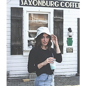 Camptrace Bucket Hats for Women Men Washed Cotton Bucket Hat Packable Sun Hats Summer Beach Hat with Detachable String Canvas White Medium-Large