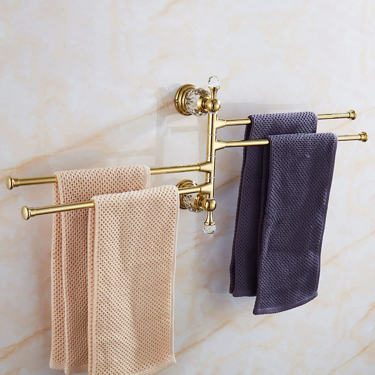 Metal Swivel Towel Rack with Crystal Decor, Multi-Bar Bathroom Towel Rack Euro Stainless Steel Towel Bar for Bathroom, Kitchen, Home Décor-3-Arm-Golden (Size : 4-Arm)