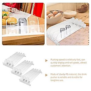 Alipis 1 set shelf pusher beverage pusher glide spring loaded can organizer plastic storage bins for shelves self-pushing drink holder pusher machine soda rack handle 35c drinks white