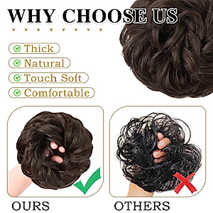 MORICA 1PCS Messy Hair Bun Hair Scrunchies Extension Curly Wavy Messy Synthetic Chignon for Women (1-6#(Dark Brown))