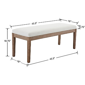 DM Furniture Linen Dining Bench Upholstered Entryway Bench Farmhouse Shoe Bench Seat Ottoman for Hallway Living Room Bedroom End of Bed Dining Room Kitchen, 45.5" Long, Beige