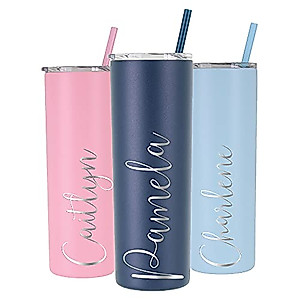 AVITO Personalized Tumbler - Laser Engraved - 20 oz Stainless Steel Skinny Tumbler - Includes Straw and Lid - Vacuum Insulated - Personalized Gift for Bridal Party, Birthday, Teacher Gift