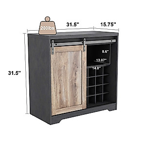 SAINTCY Liquor Cabinet Bar for Home Kitchen Coffee Bar Cabinet with Wine Rack, Sideboard Buffet Cabinet with Storage for Dining Room Wood Farmhouse Sliding Barn Door for Living Room, Entryway