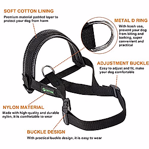 Lepark Nylon Dog Muzzle for Small,Medium,Large Dogs Prevent from Biting,Barking and Chewing,Adjustable Loop(L/Black)