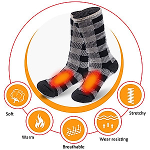 Sunew Winter Warm Thermal Socks, Mens Outdoor Cold Weather Comfy Skiing Working Thermal Socks 2 Pack Black White Plaid Large